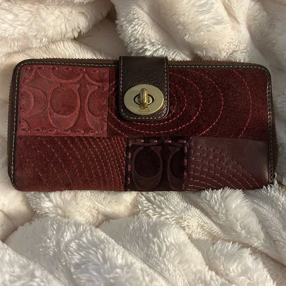 Coach | Bags | Coach Burgundy Patchwork Wallet | Poshmark